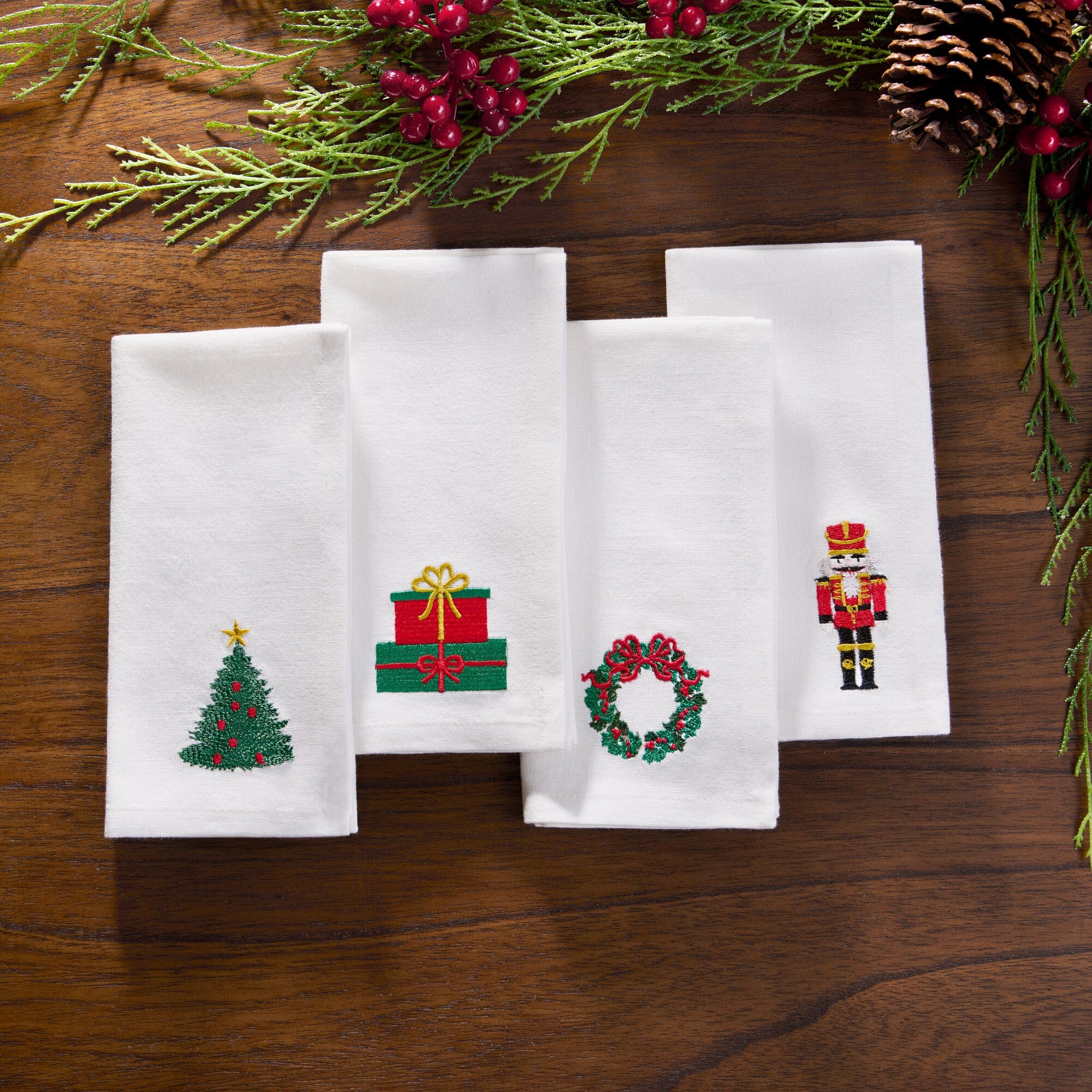Holiday Embroidered Cotton Napkins, Set of 4 – Threadmade Home